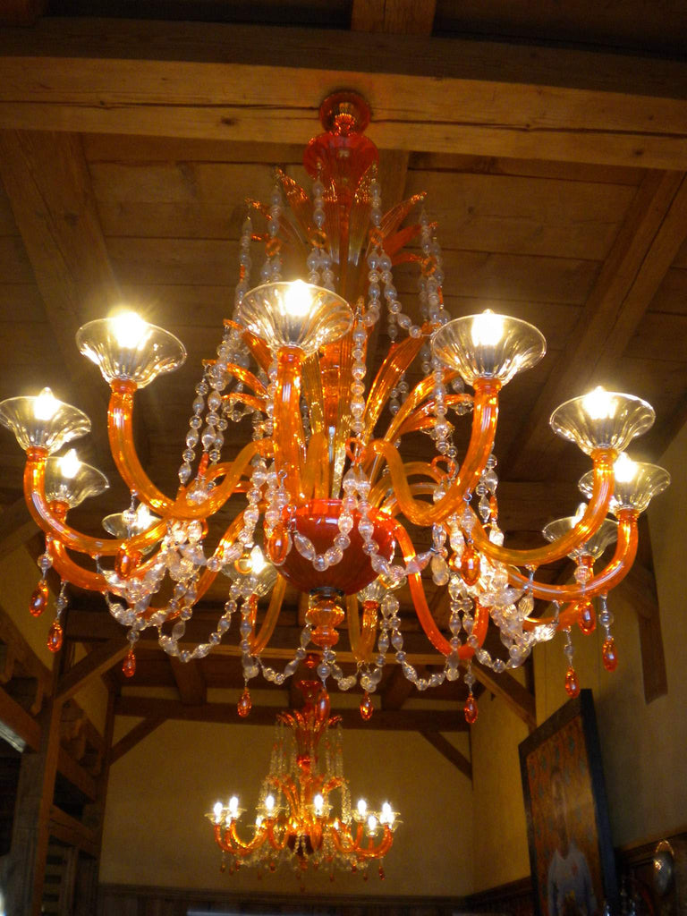 Orange and clear crystal custom Murano glass Chandelier — italian ...