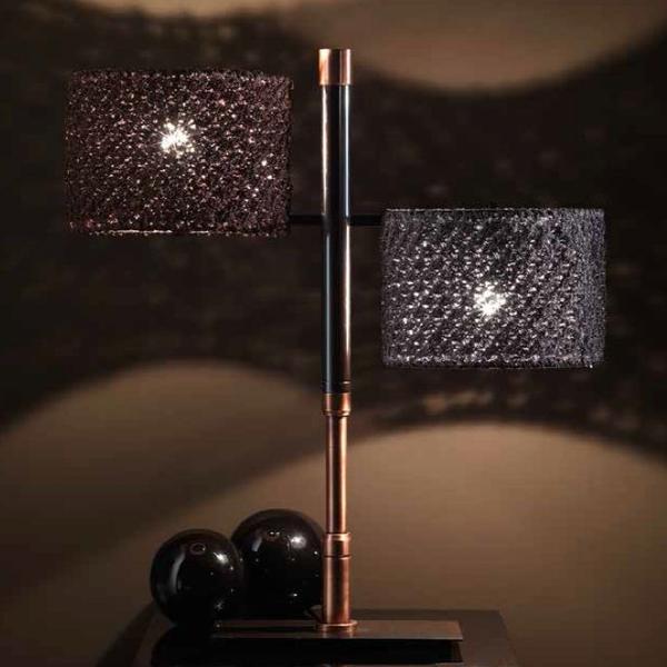 Modern 70s style chandelier with coppery-brown crocheted shades ...