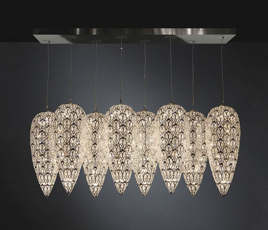 Modern high-end linear canopy light with eight Asfour crystal-encruste ...